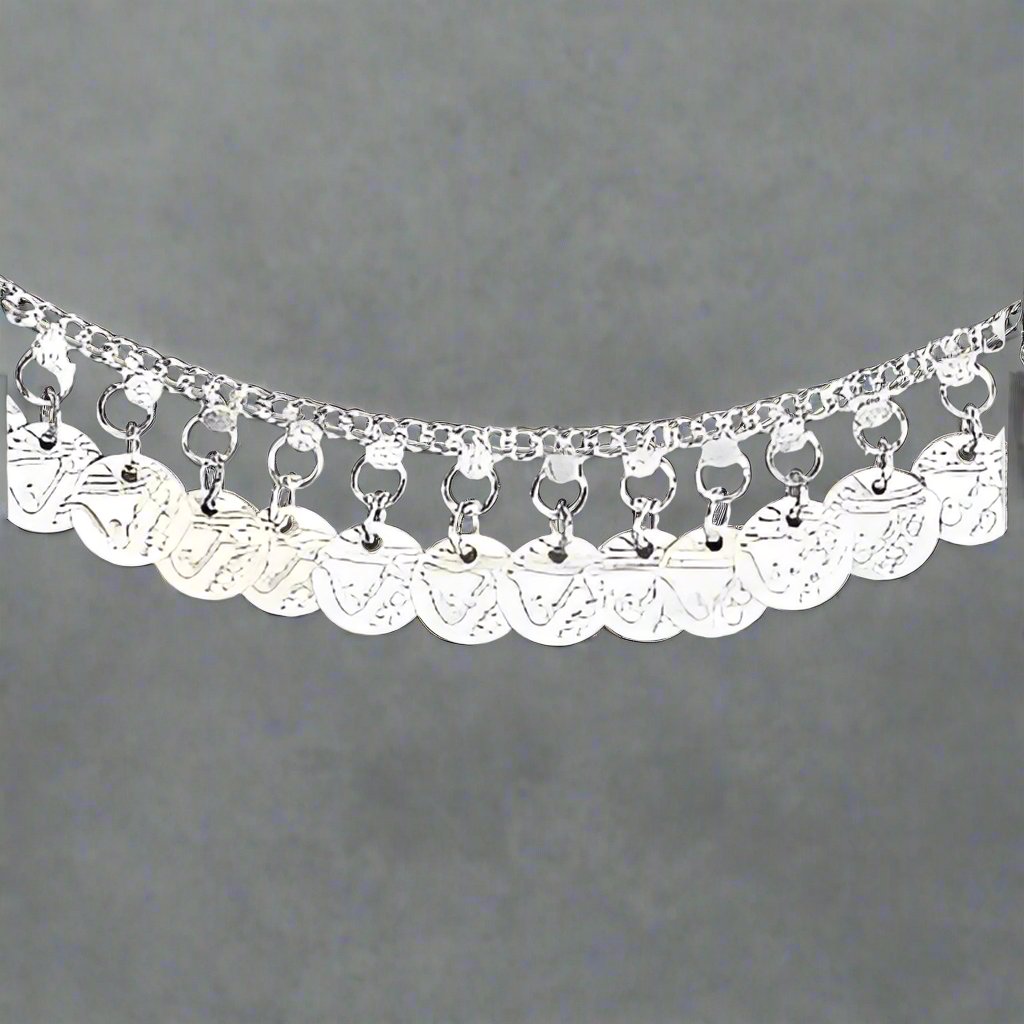 White Metal Chain Bracelet with Coins - Classic & Stylish